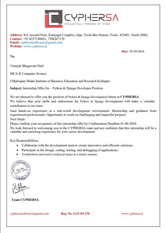 Vinayak Patil on LinkedIn: #python #django #fresher #newbeginnings # ... Vinayak Patil on LinkedIn: #python #django #fresher #newbeginnings # ...