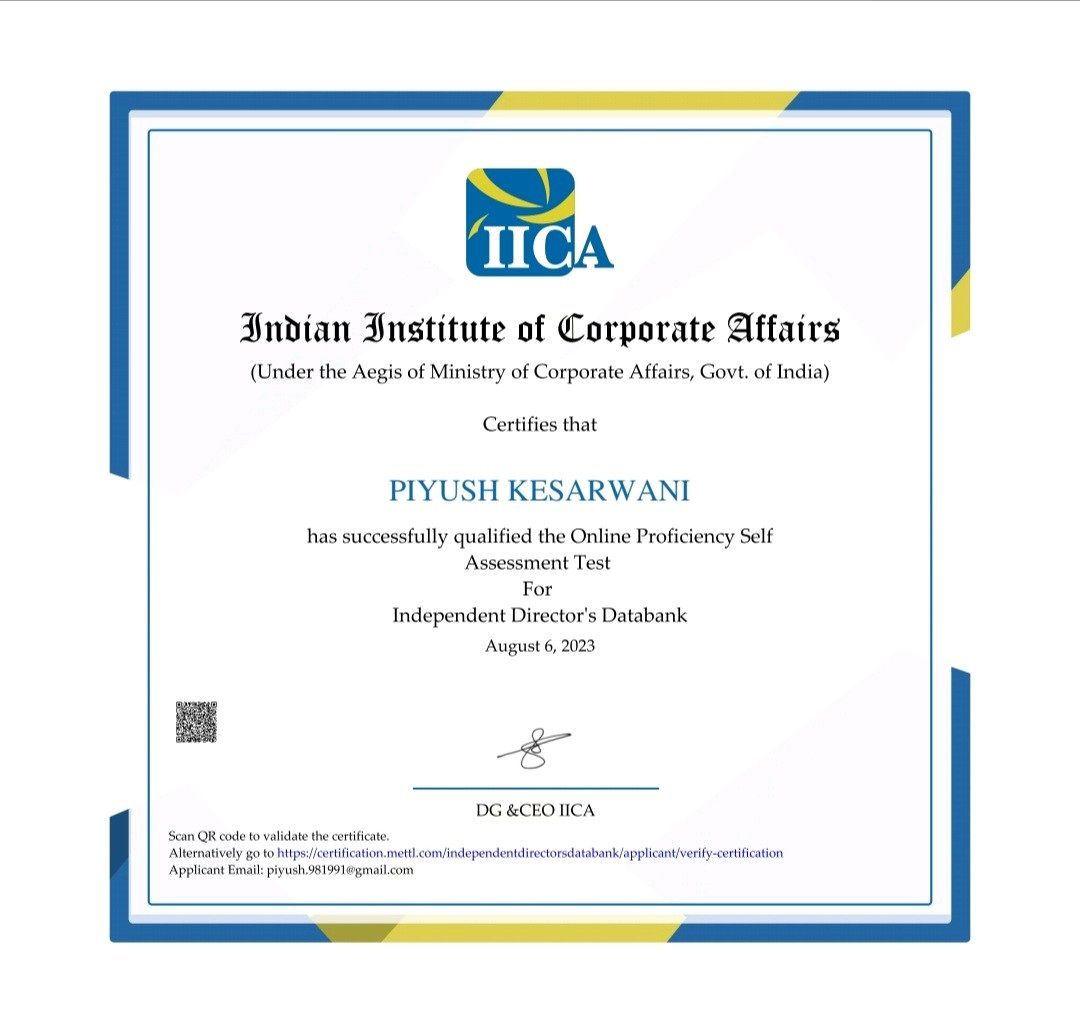Piyush Kesarwani on LinkedIn: Cleared Independent Director Exam ️ ️ Piyush Kesarwani on LinkedIn: Cleared Independent Director Exam ️ ️