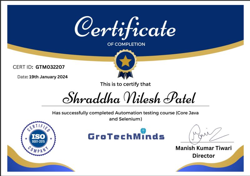 Shraddha Patel on LinkedIn: #automationtesting #certification #selenium ... Shraddha Patel on LinkedIn: #automationtesting #certification #selenium ...