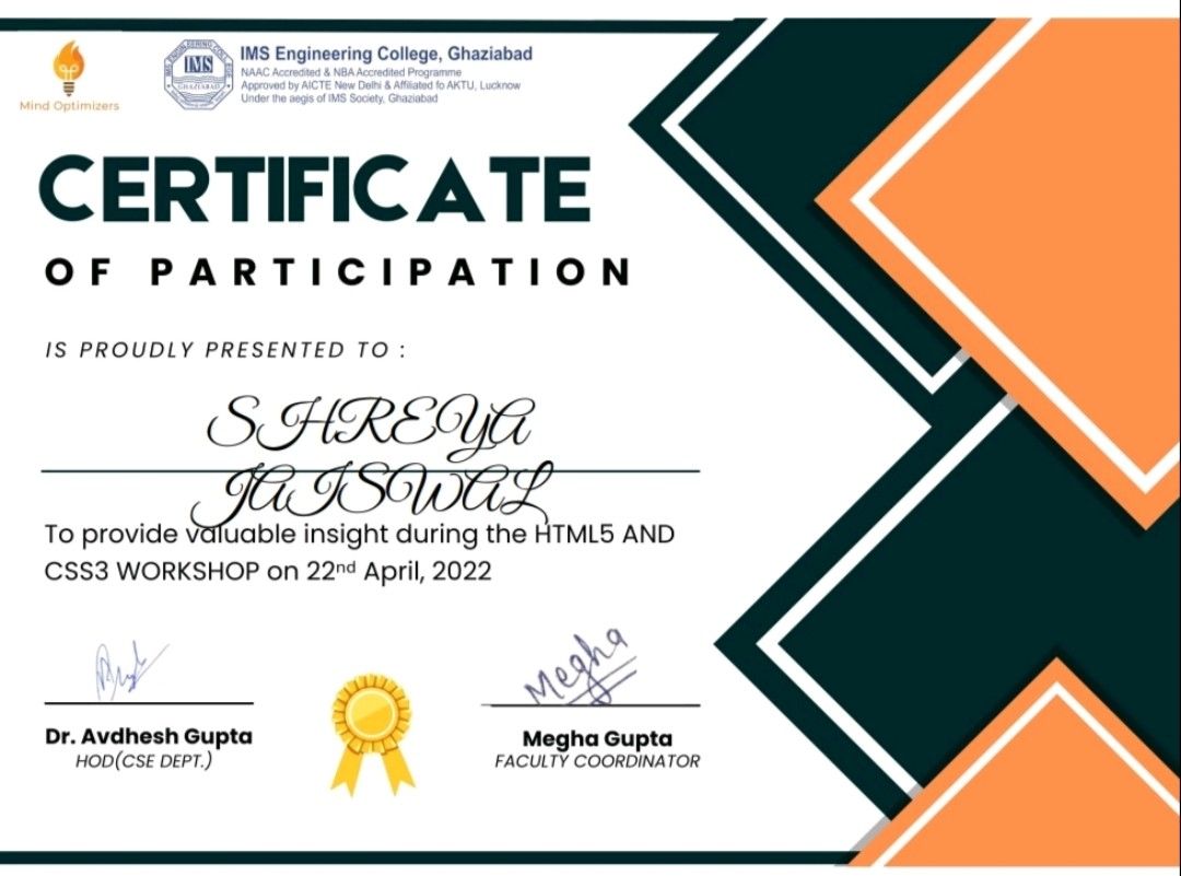 Shreya J. on LinkedIn: Successfully participated in Workshop on HTML5 ... Shreya J. on LinkedIn: Successfully participated in Workshop on HTML5 ...