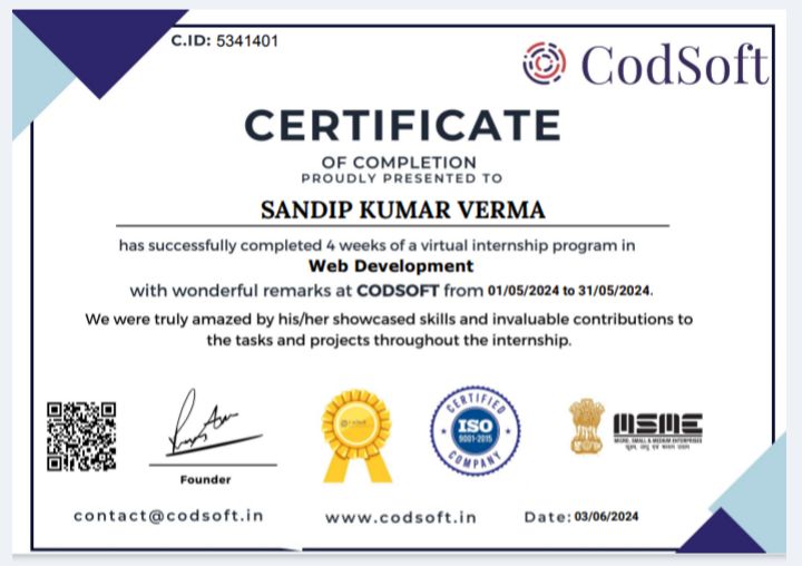 Sandip Kumar Verma on LinkedIn: #internship #webdevelopment #codsoft Sandip Kumar Verma on LinkedIn: #internship #webdevelopment #codsoft