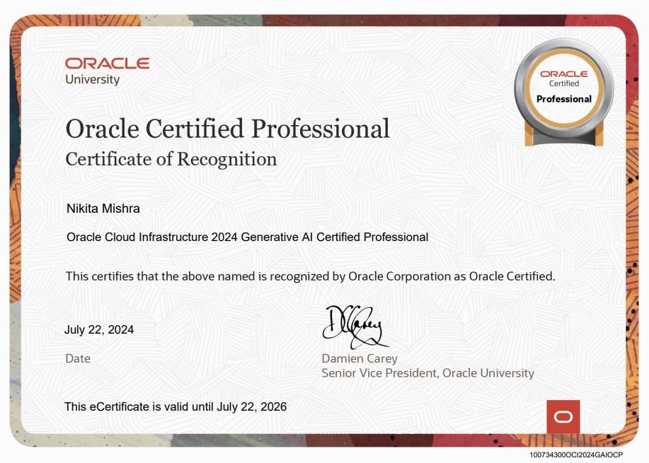 Nikita Mishra on LinkedIn: #generativeai #oraclecloud #techjourney #ai ... Nikita Mishra on LinkedIn: #generativeai #oraclecloud #techjourney #ai ...