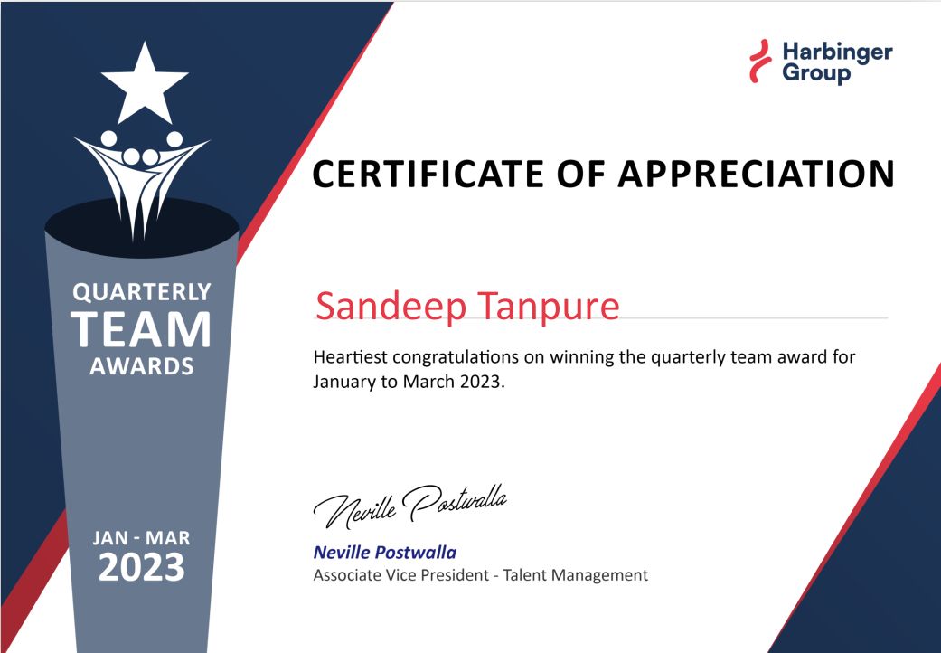 Sandeep Tanpure on LinkedIn: #quarterlyteamaward #achievementunlocked # ... Sandeep Tanpure on LinkedIn: #quarterlyteamaward #achievementunlocked # ...