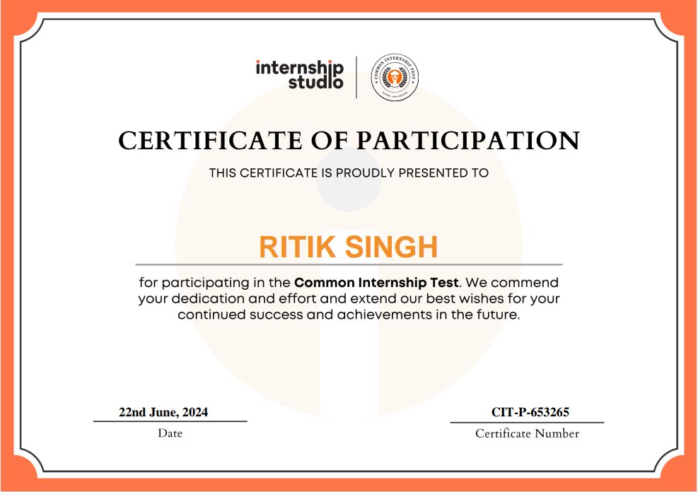 Ritik Singh on LinkedIn: A certificate from InternshipStudio for ... Ritik Singh on LinkedIn: A certificate from InternshipStudio for ...