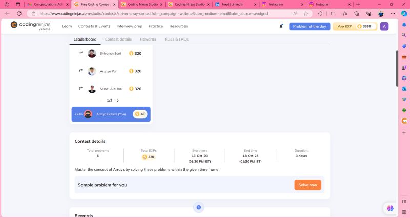 Aditya Bakshi on LinkedIn: First contest in my life in a code studio ... Aditya Bakshi on LinkedIn: First contest in my life in a code studio ...
