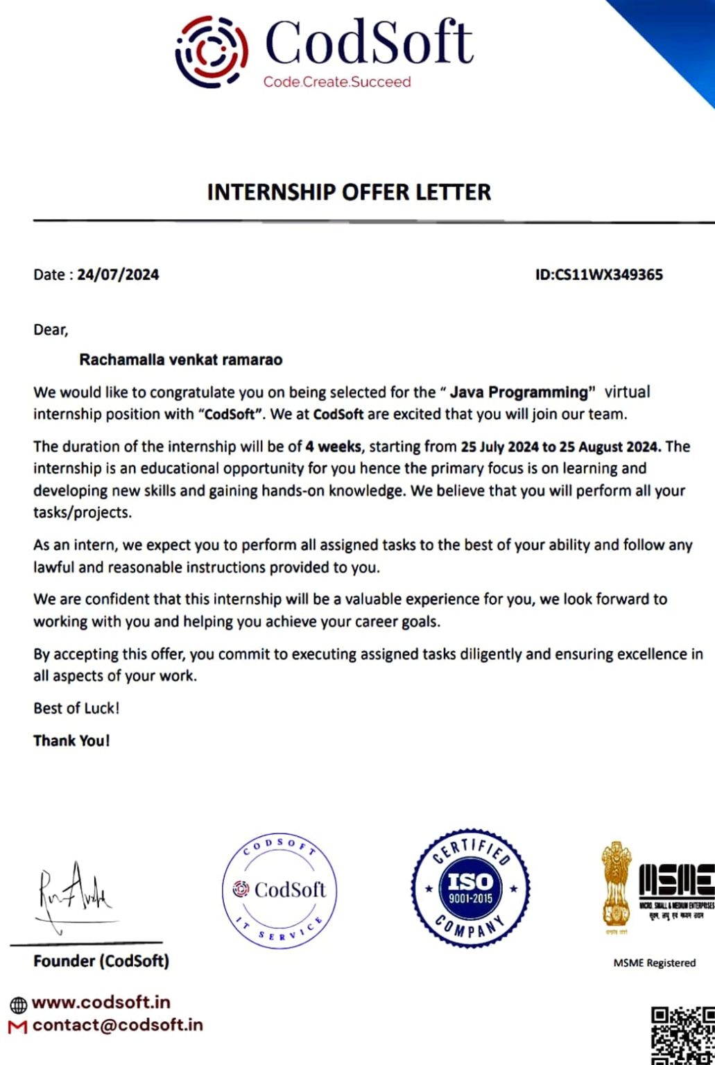 Venkat rachamalla on LinkedIn: #internship #newbeginnings #codesoft # ... Venkat rachamalla on LinkedIn: #internship #newbeginnings #codesoft # ...