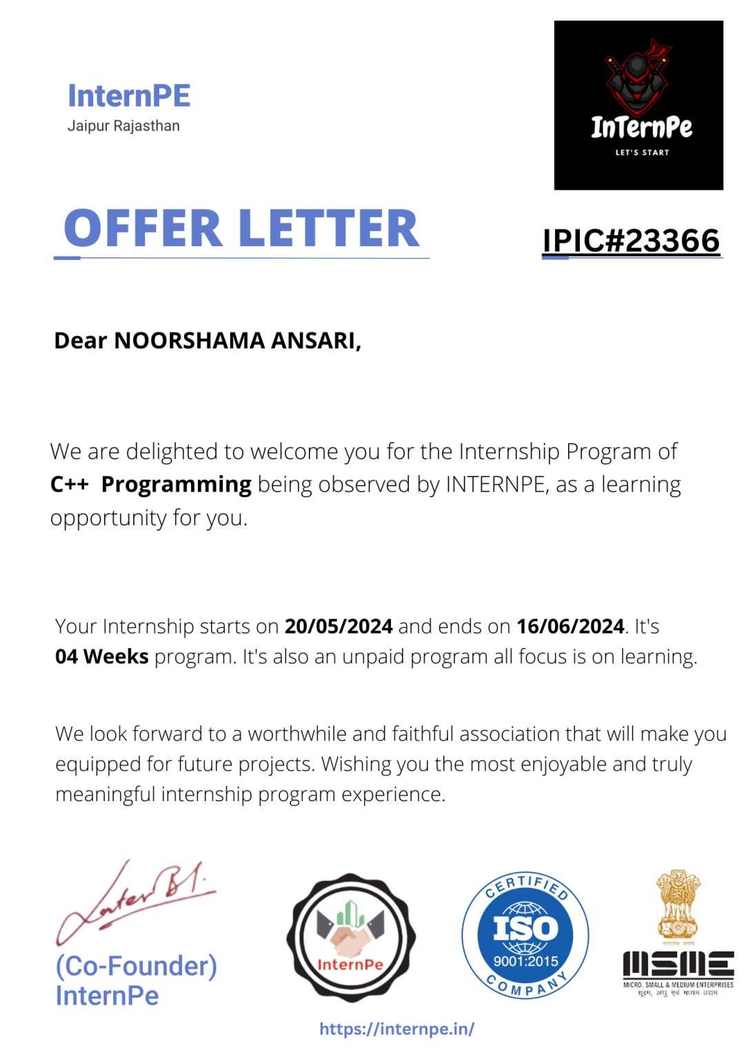 Noorshama Ansari on LinkedIn: #internship #cplusplus #learning # ... Noorshama Ansari on LinkedIn: #internship #cplusplus #learning # ...