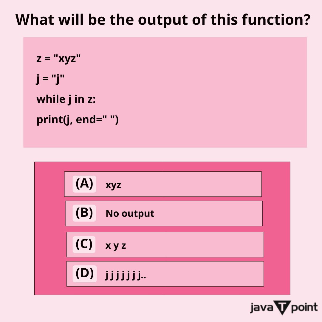 What will be the output of this code? Q. no 45 | Tpoint Tech posted on ... What will be the output of this code? Q. no 45 | Tpoint Tech posted on ...
