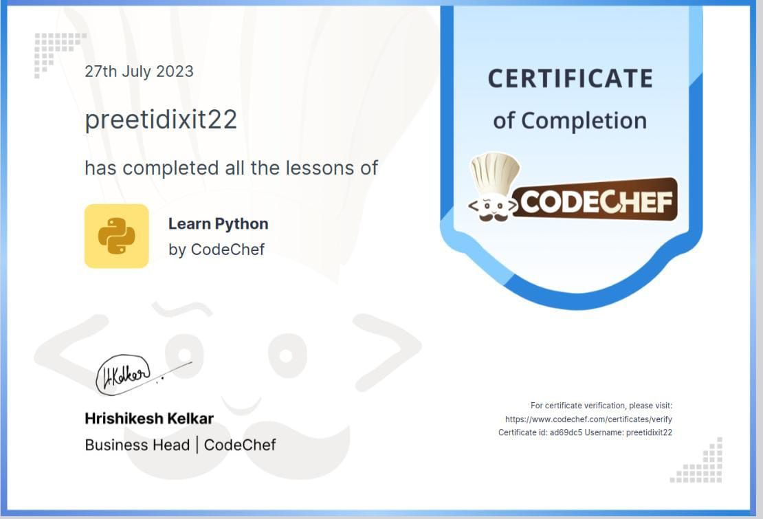preeti dixit on LinkedIn: 🎓 Earned my Python programming certificate ... preeti dixit on LinkedIn: 🎓 Earned my Python programming certificate ...