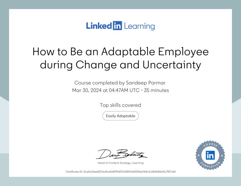 Sandeep Parmar on LinkedIn: Certificate of Completion Sandeep Parmar on LinkedIn: Certificate of Completion
