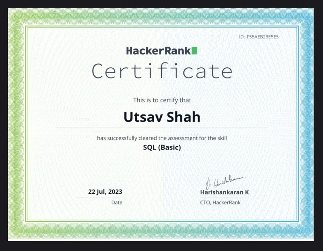 Utsav Shah on LinkedIn: #sql #certification #hackerrank #dataskills # ... Utsav Shah on LinkedIn: #sql #certification #hackerrank #dataskills # ...