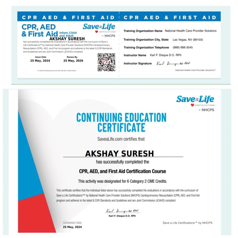 Completed CPR, First Aid, and AED from SaveaLife | AKSHAY SURESH posted ... Completed CPR, First Aid, and AED from SaveaLife | AKSHAY SURESH posted ...