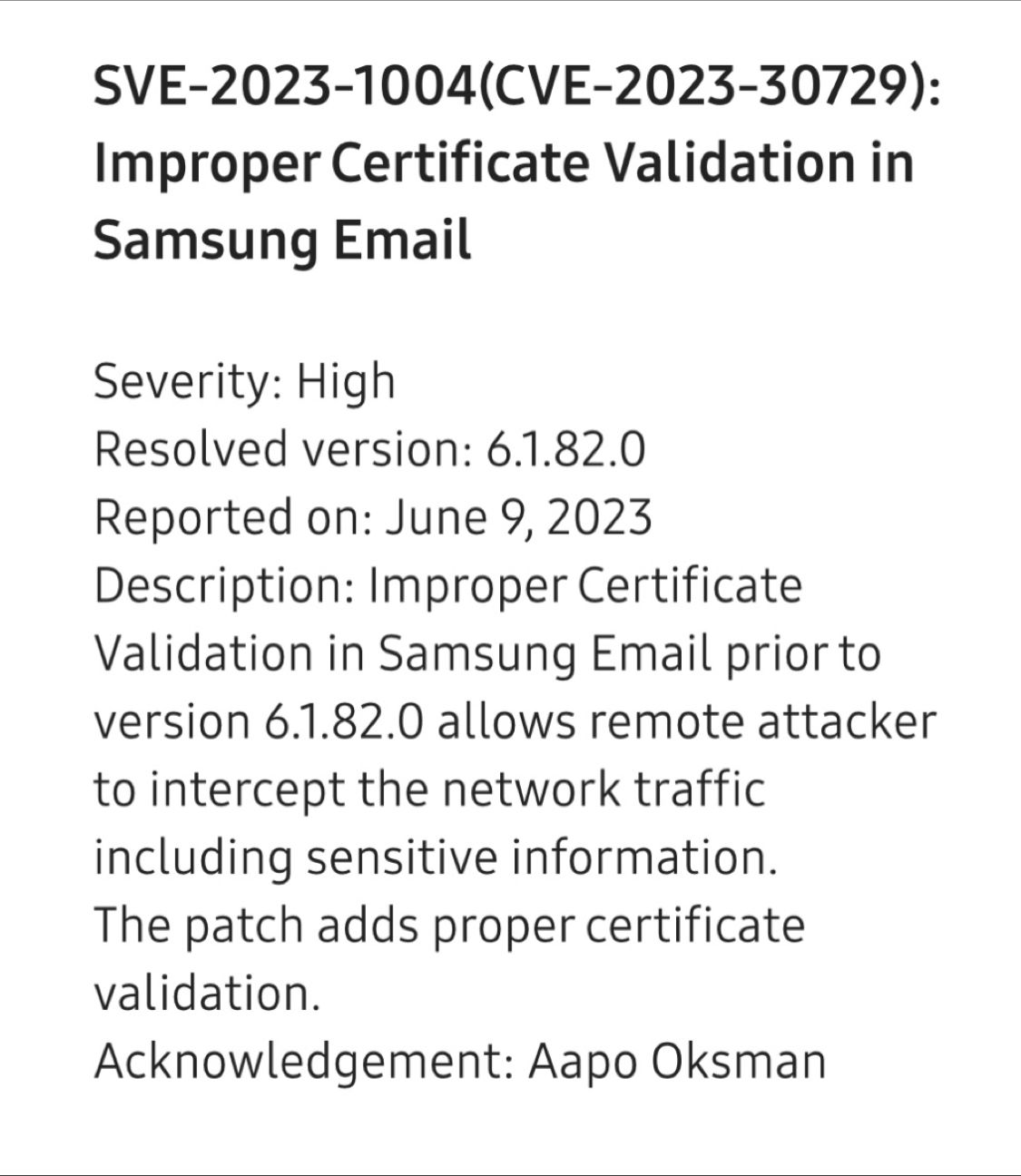 Aapo Oksman on LinkedIn: I found a high severity vulnerability in the ... Aapo Oksman on LinkedIn: I found a high severity vulnerability in the ...