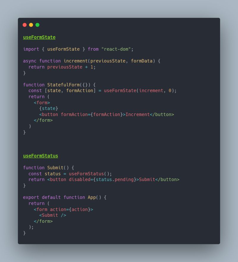 What are upcoming React Hooks? UseFormState and uFormStatus. | Shehwar ... What are upcoming React Hooks? UseFormState and uFormStatus. | Shehwar ...