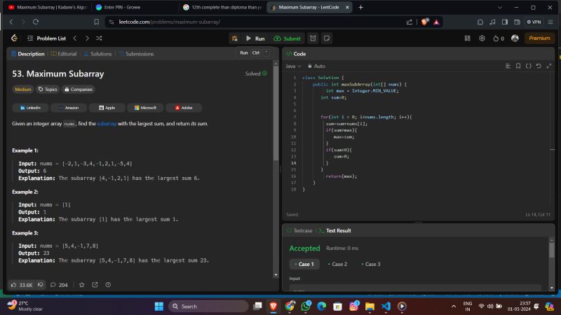 Hariom kumar on LinkedIn: Maximum Subarray question solve. in leetcode ... Hariom kumar on LinkedIn: Maximum Subarray question solve. in leetcode ...
