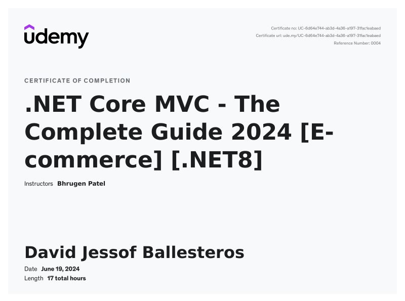 David Jessof Ballesteros on LinkedIn: Finished Udemy Course on .NET ... David Jessof Ballesteros on LinkedIn: Finished Udemy Course on .NET ...