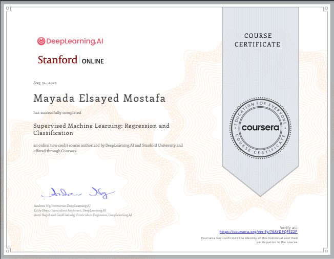 Mayada Elsayed on LinkedIn: #courseracertified #machinelearning Mayada Elsayed on LinkedIn: #courseracertified #machinelearning