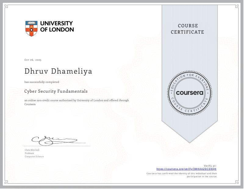 Dhruv Dhameliya on LinkedIn: #cybersecurity #certificate #coursera Dhruv Dhameliya on LinkedIn: #cybersecurity #certificate #coursera