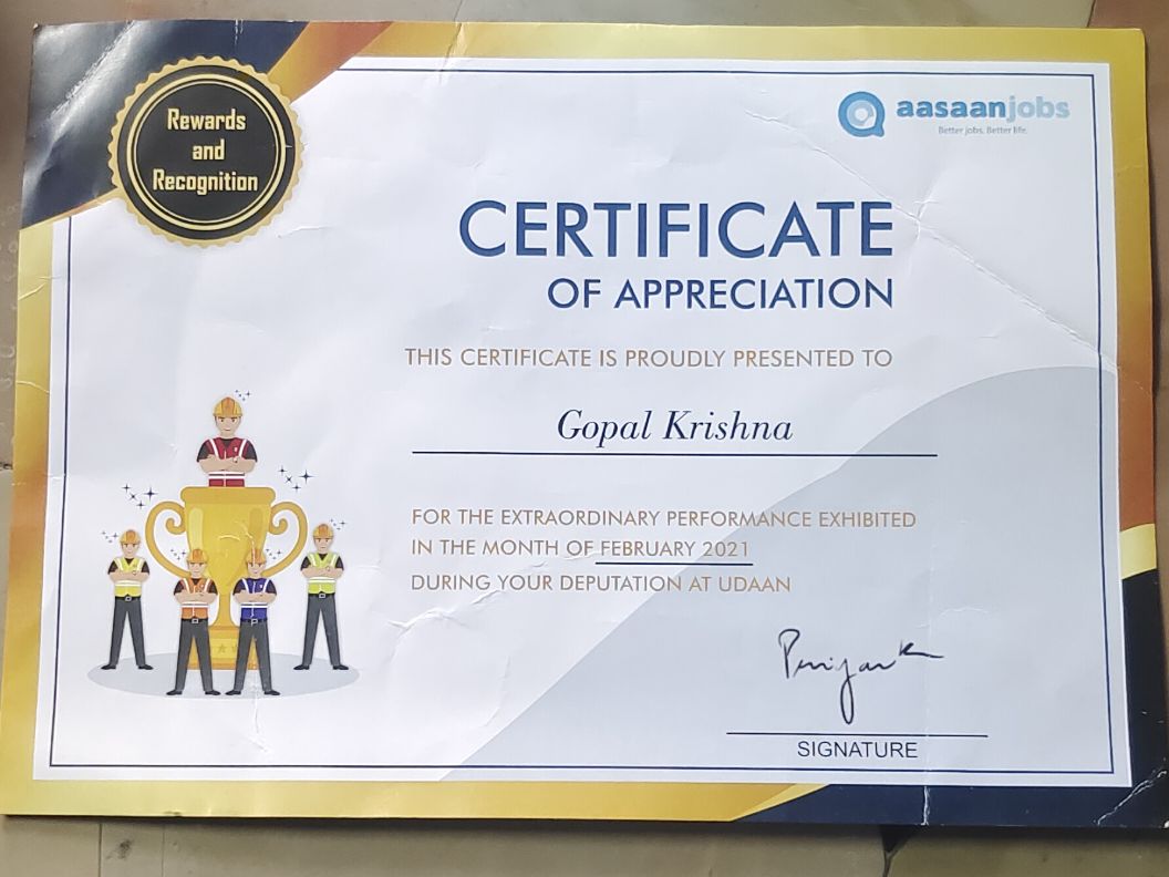 Gopal Krishna on LinkedIn: CERTIFICATE OF APPRECIATION AT UDAAN Gopal Krishna on LinkedIn: CERTIFICATE OF APPRECIATION AT UDAAN