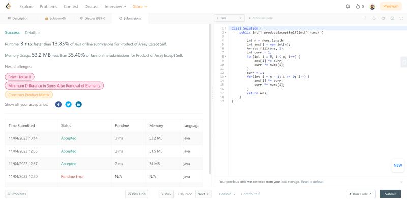 Leetcode: Product of Array Except Self | Davinder Kumar posted on the ... Leetcode: Product of Array Except Self | Davinder Kumar posted on the ...