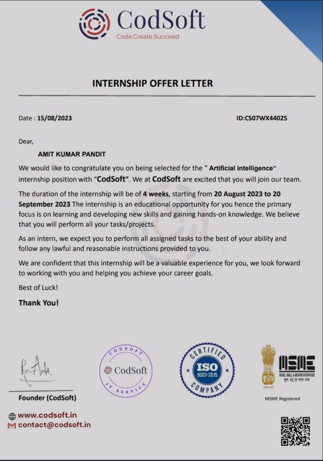 Amit kumar pandit on LinkedIn: #codsoft #internship Amit kumar pandit on LinkedIn: #codsoft #internship