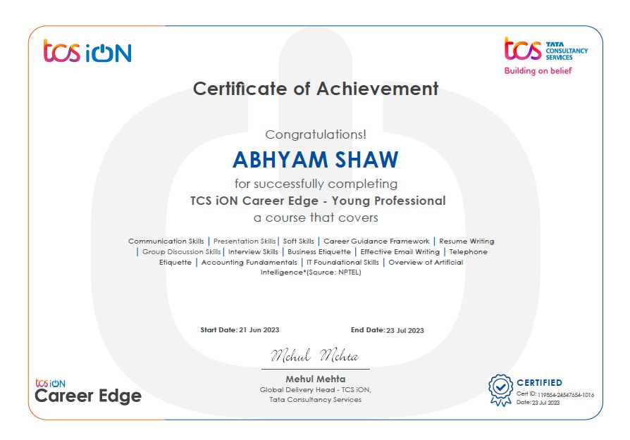 Abhyam Shaw on LinkedIn: #coursecompletion #professionaldevelopment # ... Abhyam Shaw on LinkedIn: #coursecompletion #professionaldevelopment # ...