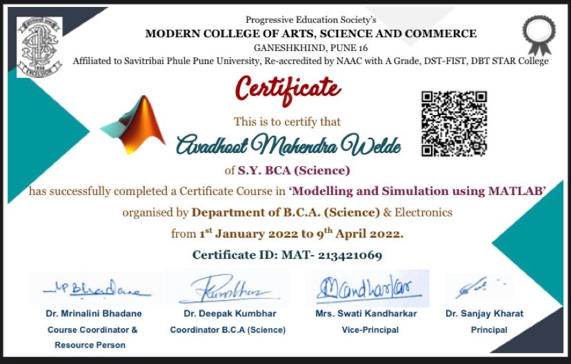 Avadhoot Welde on LinkedIn: #matlab #simulation #certified Avadhoot Welde on LinkedIn: #matlab #simulation #certified