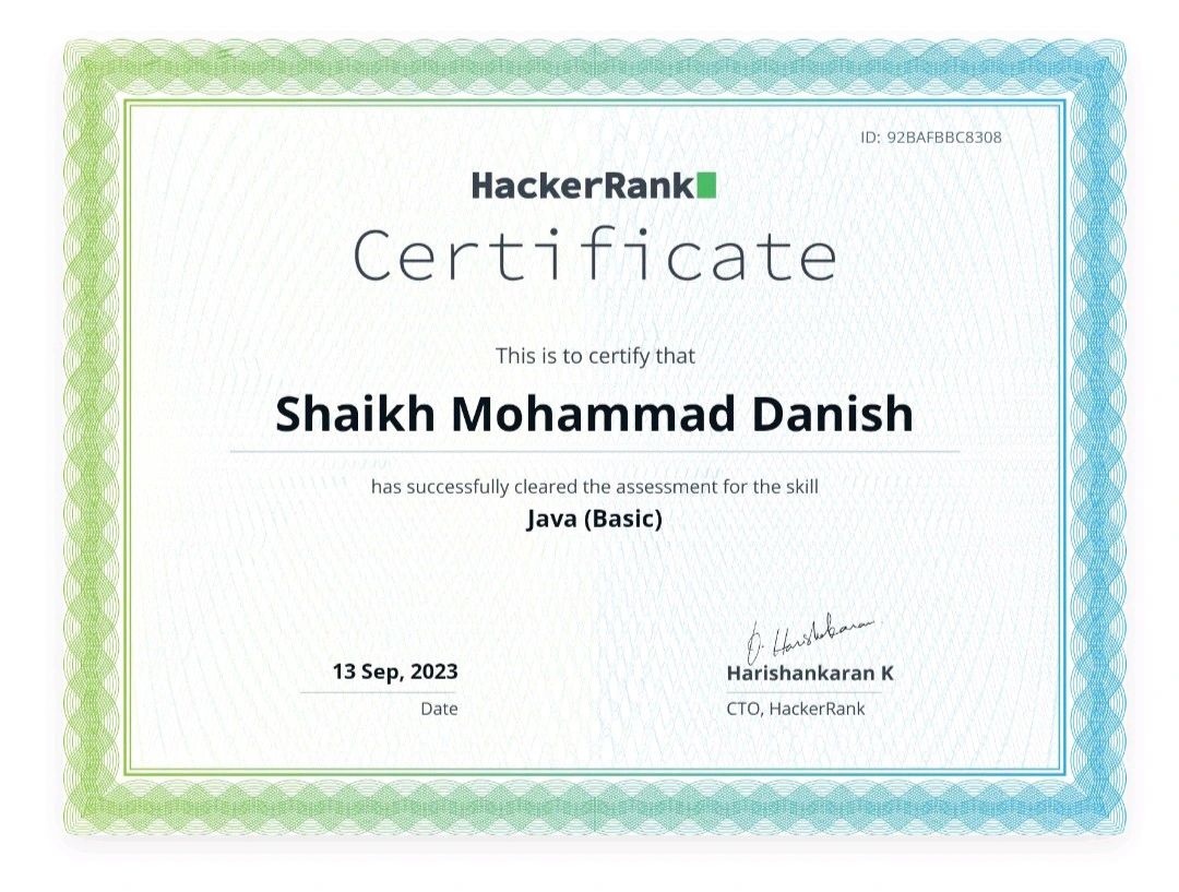 Mohammad Danish Shaikh on LinkedIn: HackerRank Mohammad Danish Shaikh on LinkedIn: HackerRank