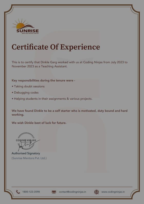 Dinkle Garg on LinkedIn: #codingninjas Dinkle Garg on LinkedIn: #codingninjas