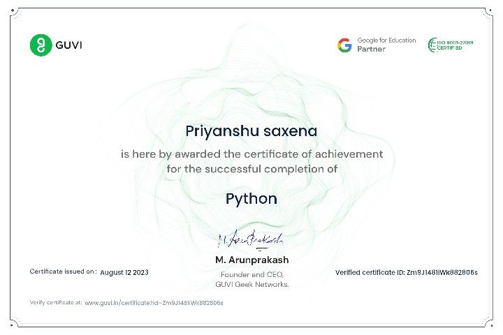 Priyanshu Saxena on LinkedIn: #python #guvi #programming Priyanshu Saxena on LinkedIn: #python #guvi #programming