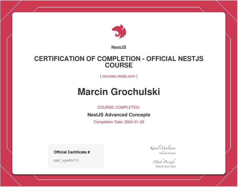 Marcin Grochulski on LinkedIn: #nestjs #certificationjourney Marcin Grochulski on LinkedIn: #nestjs #certificationjourney