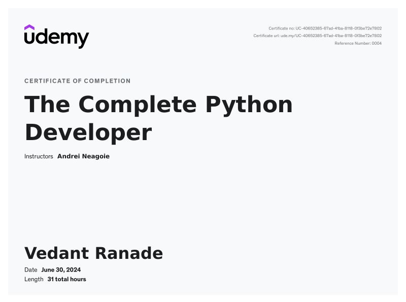 Vedant Ranade on LinkedIn: #python #certification # ... Vedant Ranade on LinkedIn: #python #certification # ...
