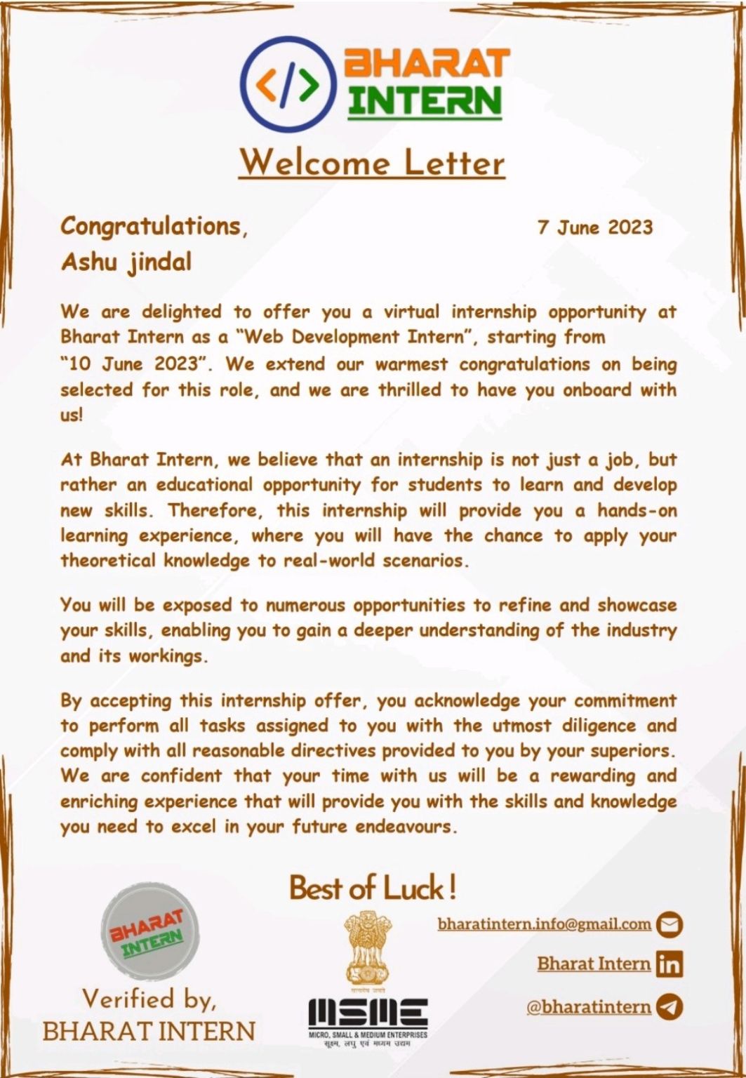 Ashu Jindal auf LinkedIn: #bharatintern #internship #webdevelopment Ashu Jindal auf LinkedIn: #bharatintern #internship #webdevelopment