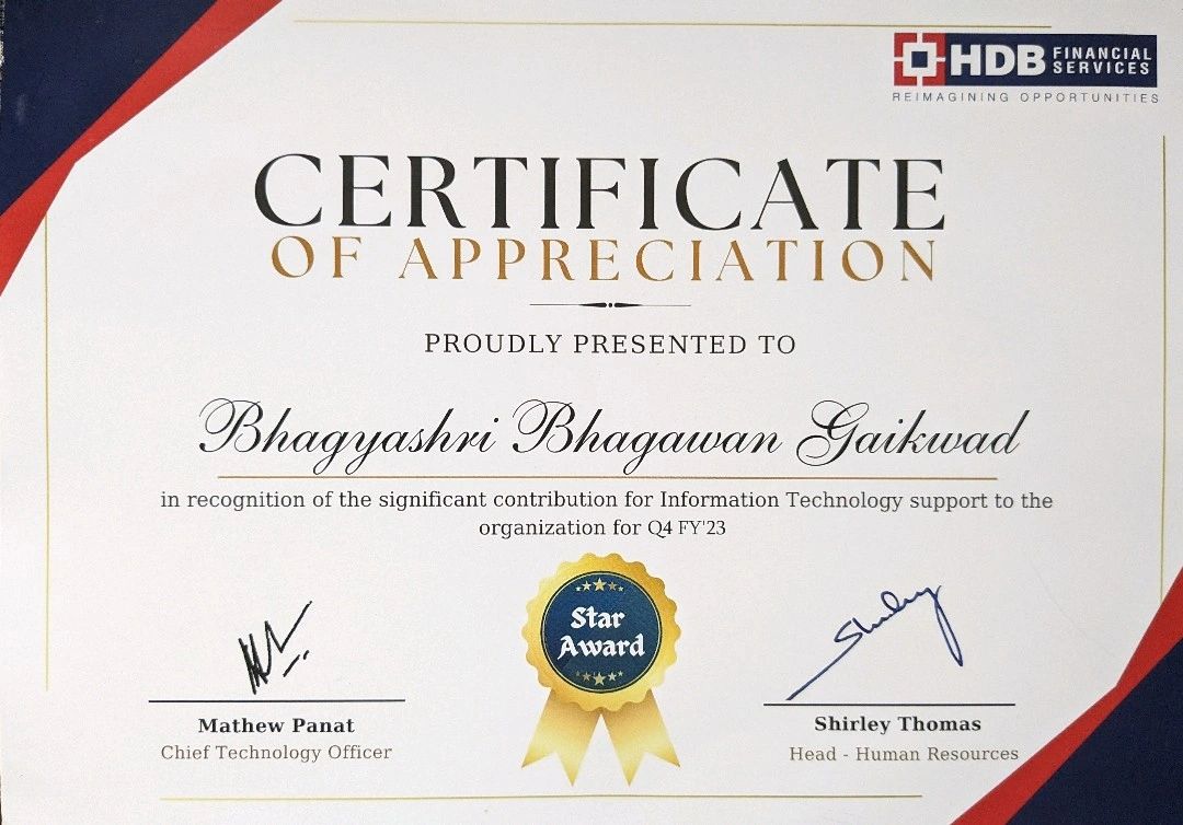 Bhagyashri Gaikwad on LinkedIn: Thank you HDB Financial Services Ltd ... Bhagyashri Gaikwad on LinkedIn: Thank you HDB Financial Services Ltd ...