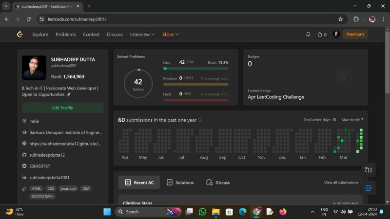 SUBHADEEP DUTTA on LinkedIn: #day42 #leetcode #problemsolving #dsa # ... SUBHADEEP DUTTA on LinkedIn: #day42 #leetcode #problemsolving #dsa # ...