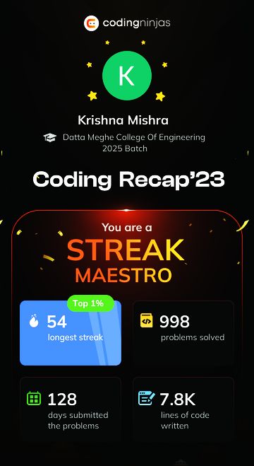 Krishna Mishra on LinkedIn: #codingninjas #codingjourney #2023recap # ... Krishna Mishra on LinkedIn: #codingninjas #codingjourney #2023recap # ...