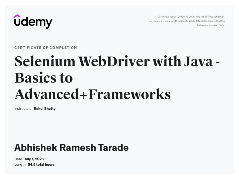 Abhishek Ramesh Tarade on LinkedIn: #selenium #certification #grateful ... Abhishek Ramesh Tarade on LinkedIn: #selenium #certification #grateful ...