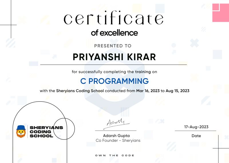 Priyanshi Kirar on LinkedIn: #clanguage #c #ccertificate #coding # ... Priyanshi Kirar on LinkedIn: #clanguage #c #ccertificate #coding # ...