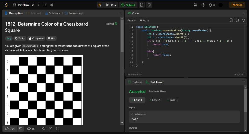 LeetCode puzzle: Color of Chessboard Square | Khushi Agarwal posted on ... LeetCode puzzle: Color of Chessboard Square | Khushi Agarwal posted on ...