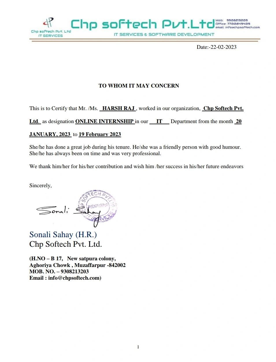 Harsh Raj on LinkedIn: #python #internship #chpsoftech #achievement Harsh Raj on LinkedIn: #python #internship #chpsoftech #achievement
