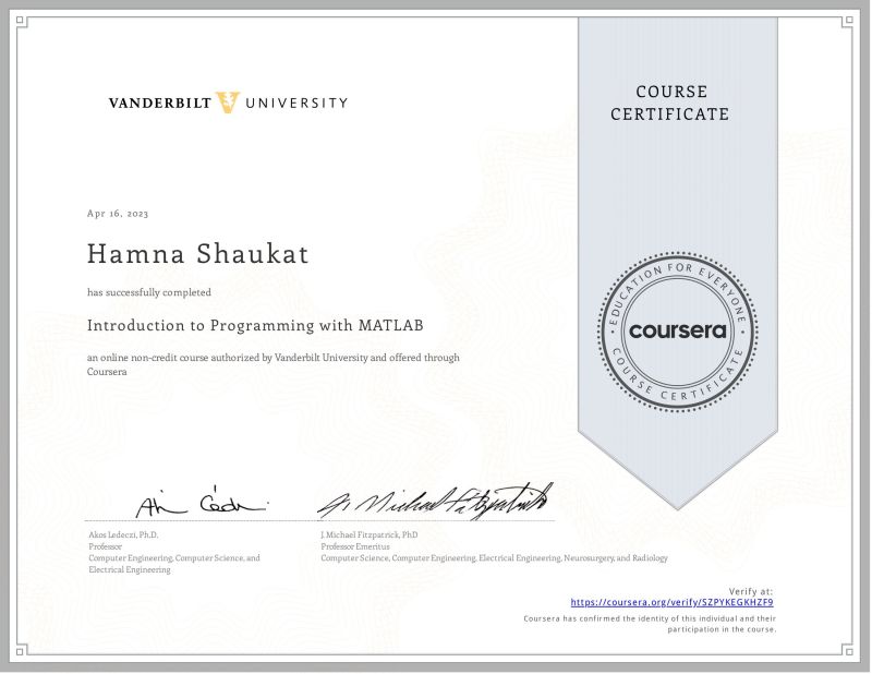 Hamna Shaukat on LinkedIn: #matlab #coursera #engineering # ... Hamna Shaukat on LinkedIn: #matlab #coursera #engineering # ...