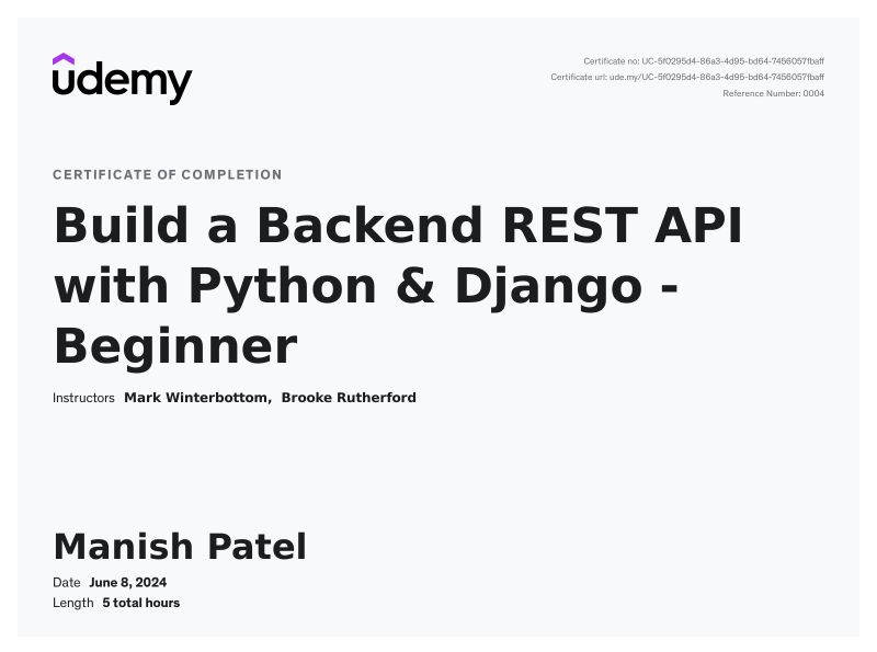 Completed REST API course with Python & Django | Manish Patel posted on ... Completed REST API course with Python & Django | Manish Patel posted on ...