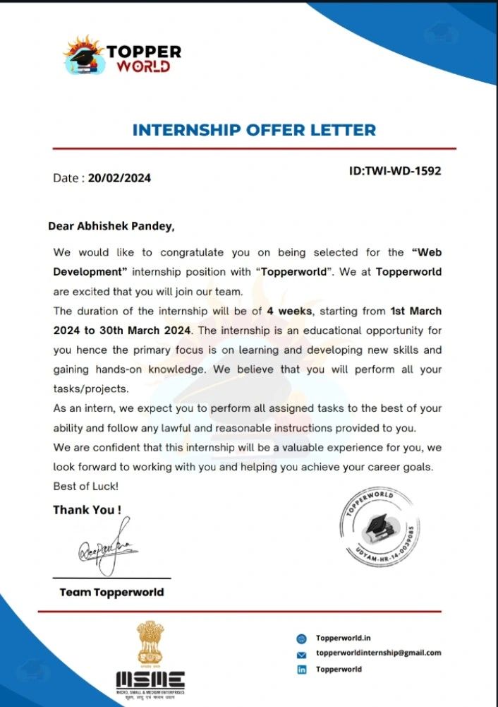 Abhishek Pandey on LinkedIn: #topperworld #topperworldinternship # ... Abhishek Pandey on LinkedIn: #topperworld #topperworldinternship # ...