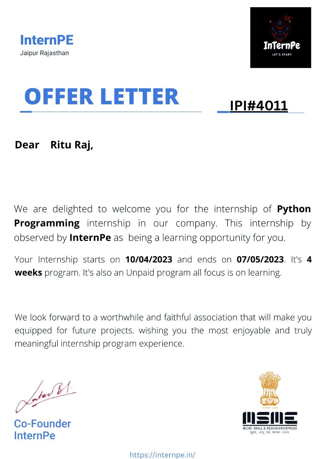 Ritu Raj on LinkedIn: #intern #pythonprogramming #internpe #opportunity ... Ritu Raj on LinkedIn: #intern #pythonprogramming #internpe #opportunity ...