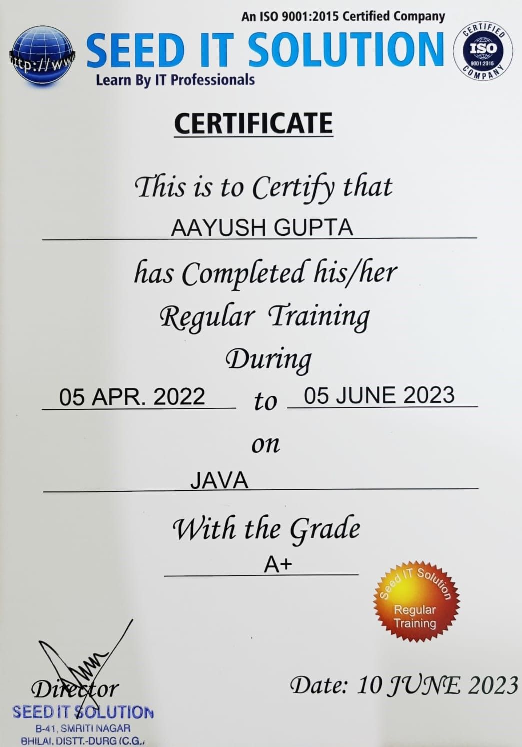 Completed Java course at Seed IT Solution | Aayush Gupta posted on the ... Completed Java course at Seed IT Solution | Aayush Gupta posted on the ...