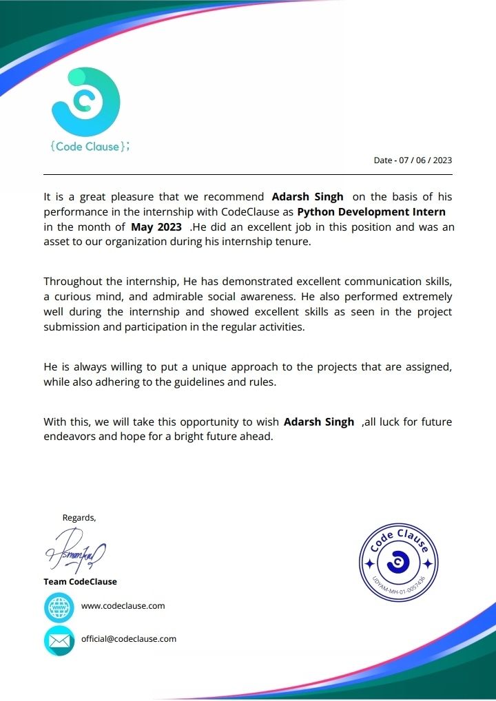 Adarsh Singh on LinkedIn: #codeclause Adarsh Singh on LinkedIn: #codeclause