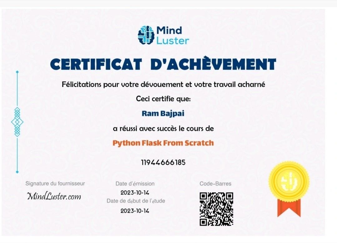 Ram Bajpai on LinkedIn: #pythonflask #certification #webdevelopment # ... Ram Bajpai on LinkedIn: #pythonflask #certification #webdevelopment # ...