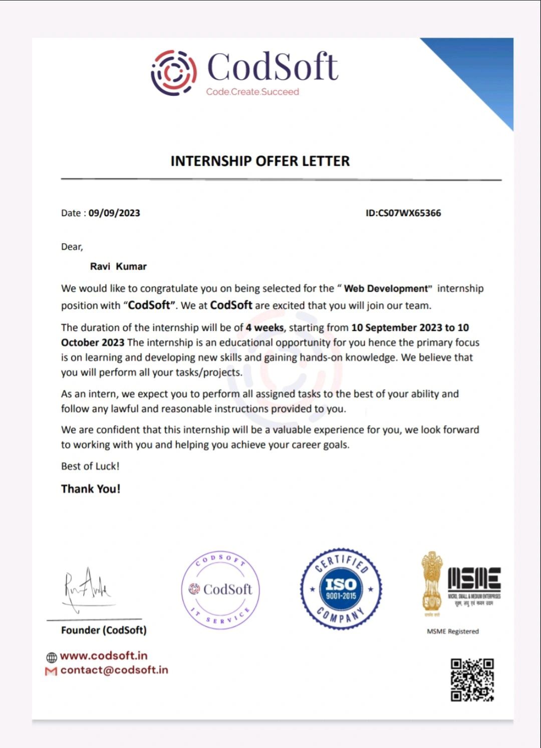 Ravi Kumar on LinkedIn: #codsoft #internship #webdevelopment Ravi Kumar on LinkedIn: #codsoft #internship #webdevelopment