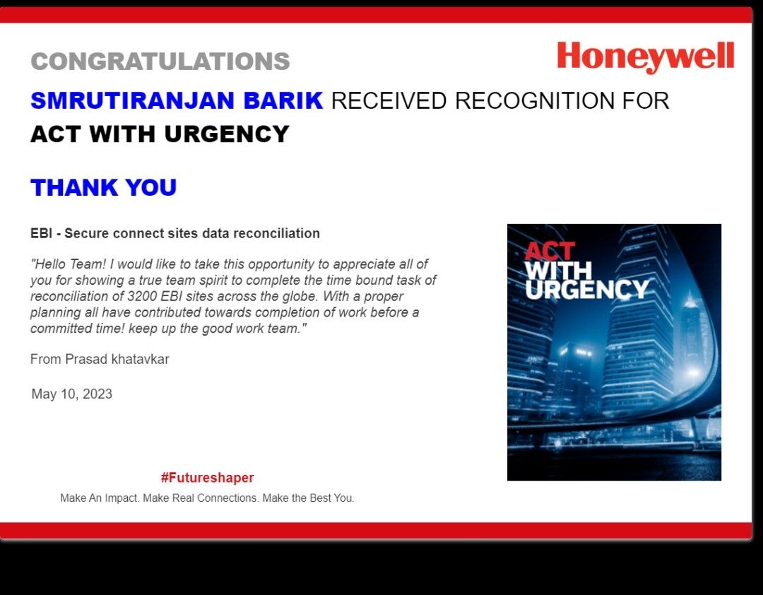 Smruti Ranjan Barik on LinkedIn: Thank You Honeywell for the ... Smruti Ranjan Barik on LinkedIn: Thank You Honeywell for the ...