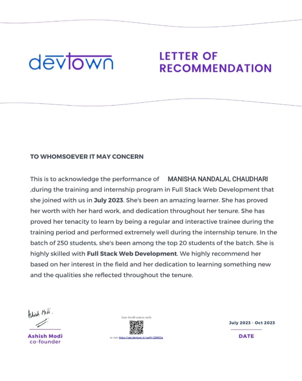 Manisha Chaudhari on LinkedIn: Completed First Devtown certified course ... Manisha Chaudhari on LinkedIn: Completed First Devtown certified course ...